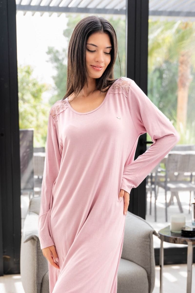 Ladies Mauve Lace Trim Nightdress