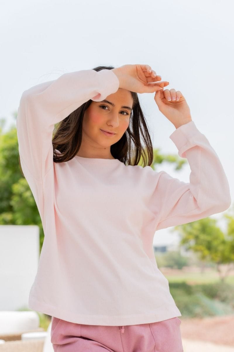 Powder Pink Loop Back Long Sleeve Top