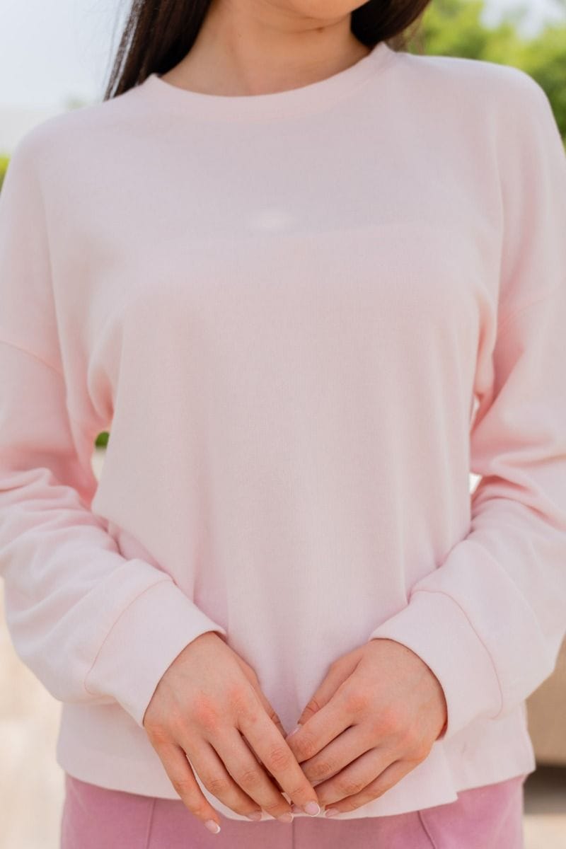 Powder Pink Loop Back Long Sleeve Top