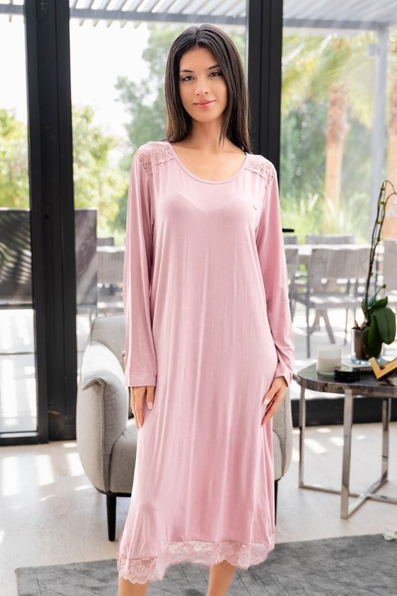 Ladies Mauve Lace Trim Nightdress