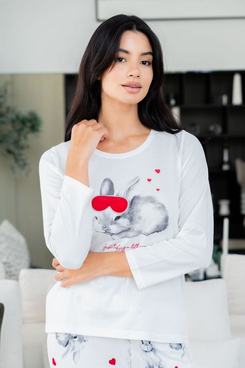 Ladies White Red Bunny Eyemask PJ