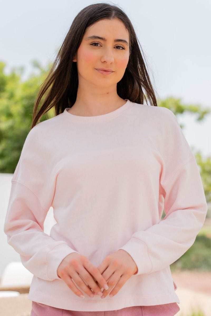 Powder Pink Loop Back Long Sleeve Top