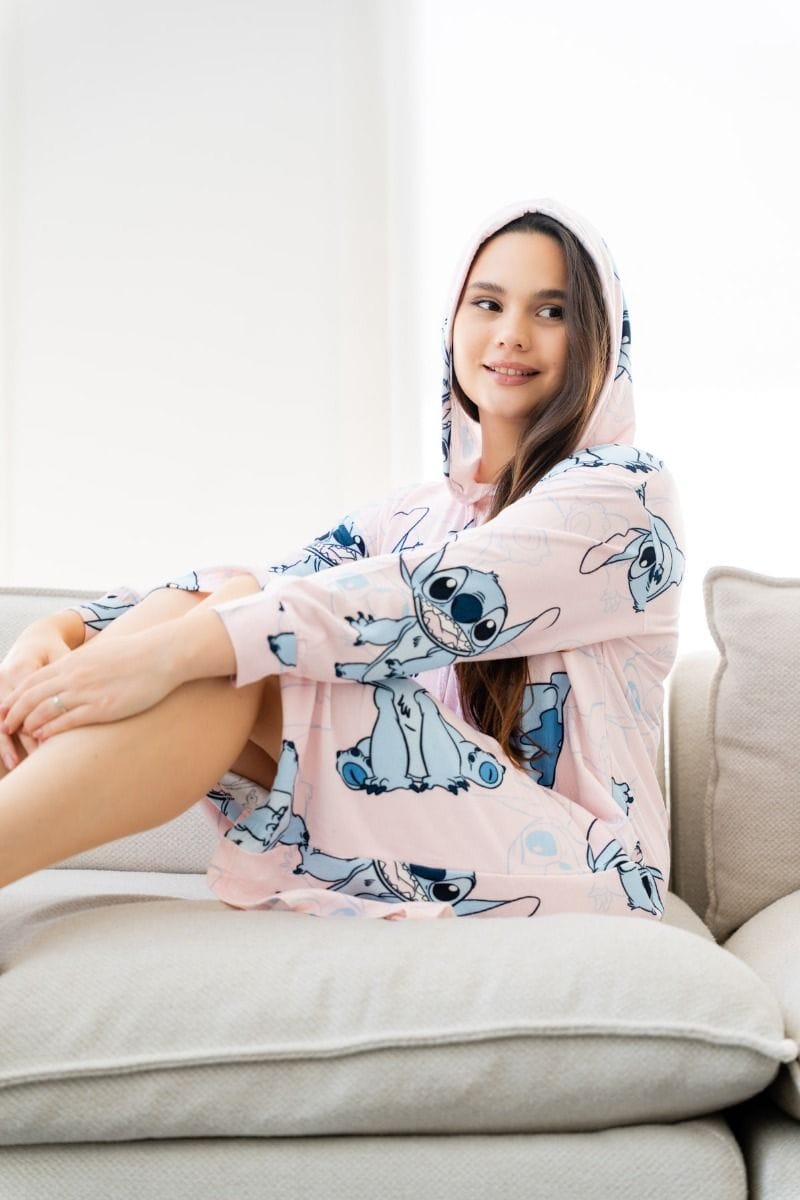 Ladies Light Pink Stitch Hooded Nightdress