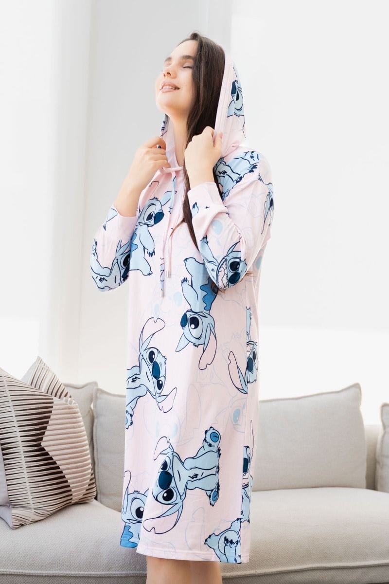 Ladies Light Pink Stitch Hooded Nightdress