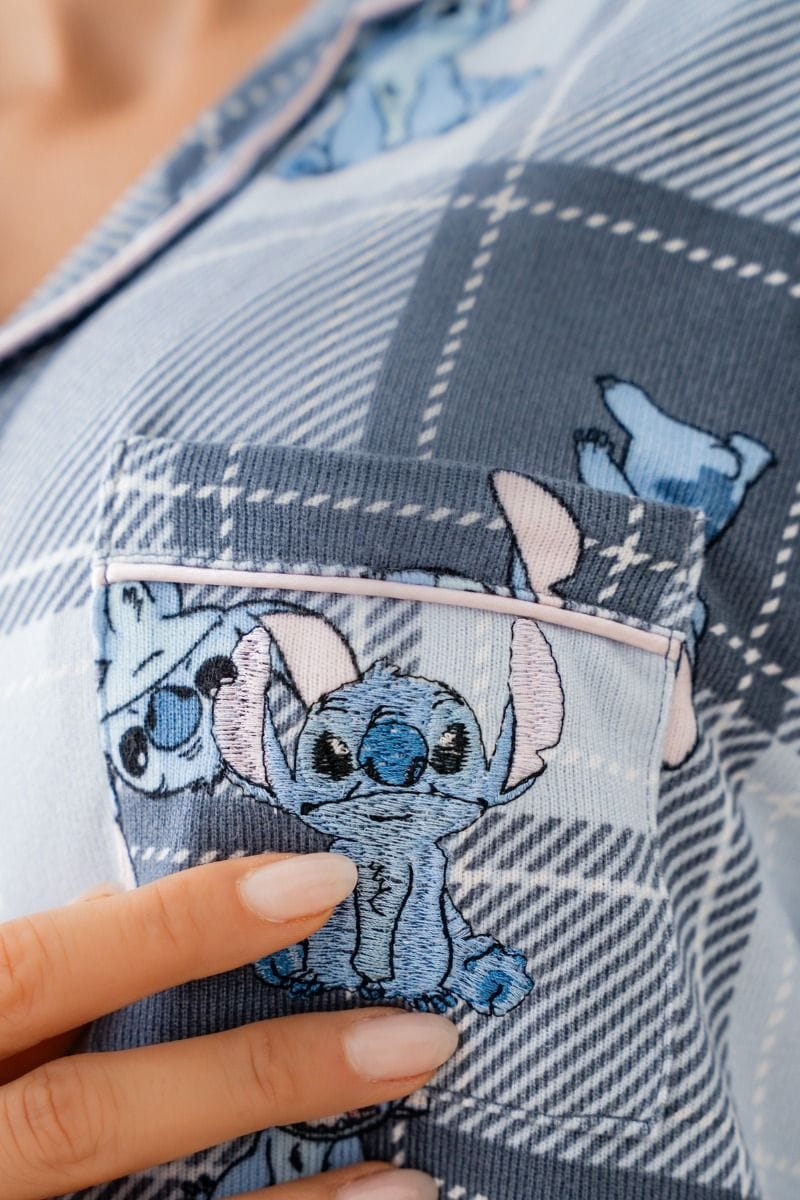 Ladies Blue Check Stitch Button Through PJ